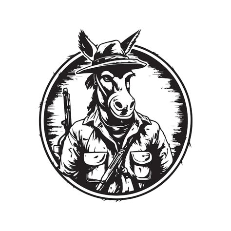Ezel Wapensmid Vintage Logo Lijntekeningen Concept Zwart Witte Kleur Hand Getekende Illustratie