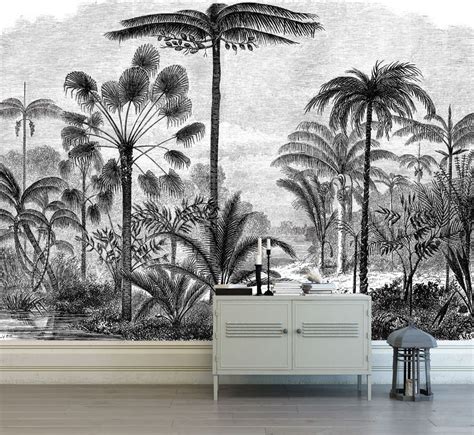 Tapisserie Originale Gravure D Un Paysage Aux Palmiers Papier Peint