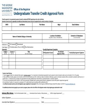 Fillable Online TRANSFER CREDIT APPROVAL FORM Fax Email Print PdfFiller