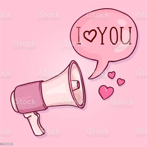 벡터 만화 발렌타인 데이 엽서 텍스트 버블이 있는 라우드 스피커 나는 당신을 사랑합니다 과시함에 대한 스톡 벡터 아트 및 기타 이미지 과시함 기포 낙서 드로잉