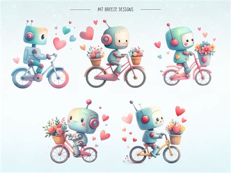 50 Valentine Robot Clipart Set Robot Hearts And Love Clip Art Png Files