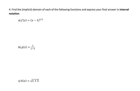 solved find the implicit ﻿domain of each of the following