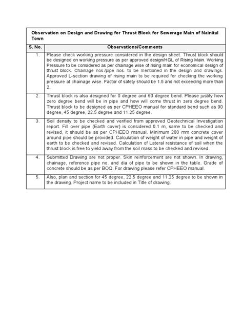 Design Review And Recommendations For Thrust Block Drawings For The