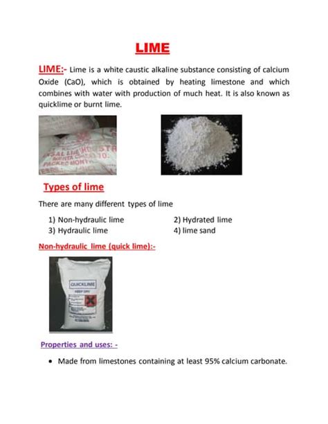 Lime Classification Properties Uses Ppt