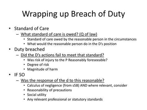 Ppt Torts Lecture 6 Breach Of Duty Powerpoint Presentation Free