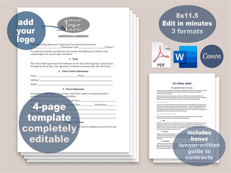 Event Bartending Contract Template Attorney Written Editable Etsy