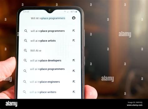 Horizontal Close Up Of Mobile Phone Screen With Search Will Ai Replace