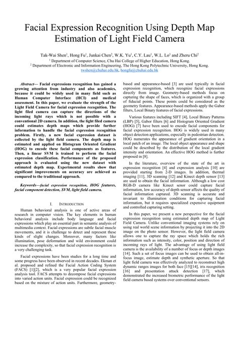 pdf facial expression recognition using depth map estimation of light