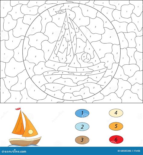 Yacht Del Fumetto Colore Dal Gioco Educativo Di Numero Per I Bambini