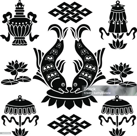 Buddhistische Symbole Stock Vektor Art Und Mehr Bilder Von Vase Vase