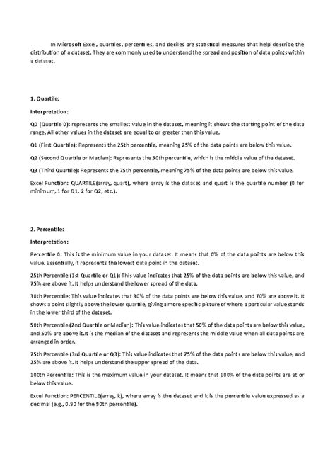 Interpretations Excel In Microsoft Excel Quartiles Percentiles And