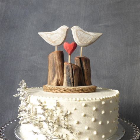 Rustic Beach Wedding Cake Topper Wood Love Birds Topper Rustic
