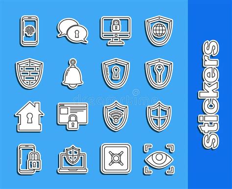 Set Line Eye Scan Shield With Key Lock On Computer Monitor Screen Ringing Bell Cyber