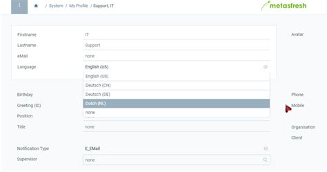 Switch To English Language Of The Metasfresh System User User Support