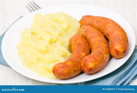 Sausages With Mashed Potato Stock Image Image Of Freshness Portion