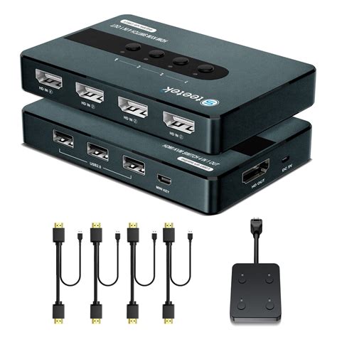 Snapklik Com HDMI KVM Switch 4 Computers 1 Monitor Wired Remote Button Switching KVM Switches