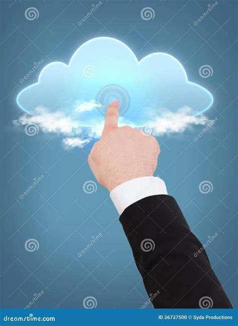 Man Hand Pointing At Cloud Stock Photo Image Of Communication 36737500