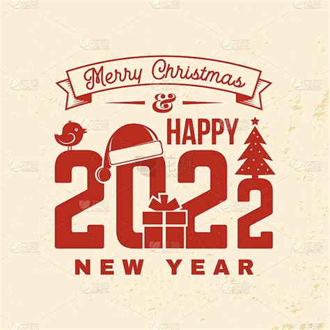 圣诞快乐2022年新年快乐邮票雪花贴纸套装挂圣诞球圣诞帽糖果向量复古版式设计的圣诞节新