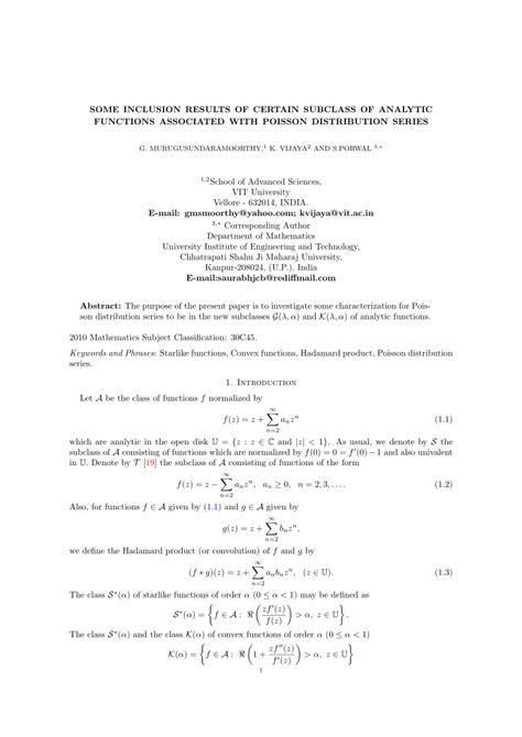 PDF Some Inclusion Results Of Certain Subclass Of Analytic Functions Associated With Poisson