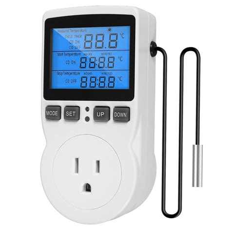 Xiyztok Temperature Controller Socket White Pc Material Lcd Display 1800w 15a 120v