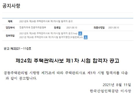 24회 주택관리사 1차 합격자발표 2021년 주택관리사 1차 합격률은 주택관리사 2차 원서접수일 시험일