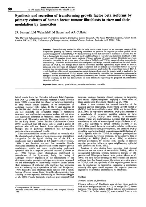 Pdf Synthesis And Secretion Of Transforming Growth Factor Beta Isoforms By Primary Cultures Of