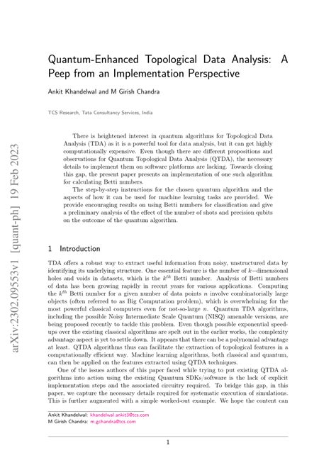 Pdf Quantum Enhanced Topological Data Analysis A Peep From An Implementation Perspective