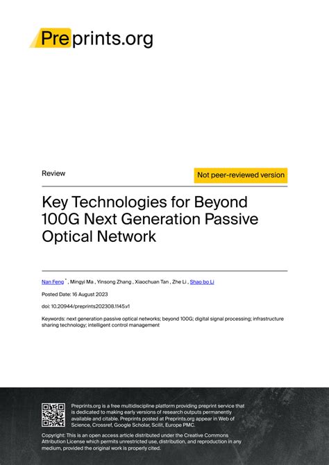 Pdf Key Technologies For Beyond 100g Next Generation Passive Optical
