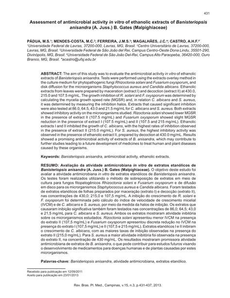Pdf Assessment Of Antimicrobial Activity In Vitro Of Ethanolic