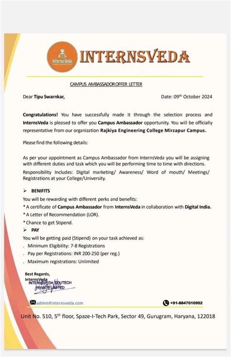 Tipu Swarnkar On Linkedin I Just Got A Campus Ambassador Offer Letter