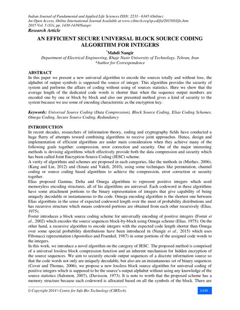 Pdf An Efficient Secure Universal Block Source Coding Algorithm For Integers