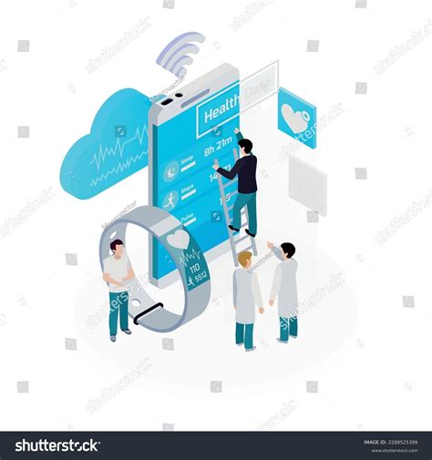 Telemedicine Mobile Health Data Tracker Isometric Stock Vector Royalty