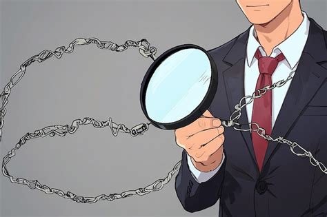 Businessman Using Magnifying Glass To Observe Tangled Line Problem
