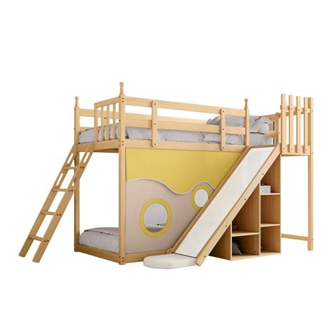 Modfu Bett Einzelbett Kinderbett Holzbett Mit Treppe Und Zäune Mit