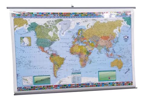 Mapa Planisferio Político 95x130cm Laminado Y Varillado en venta en