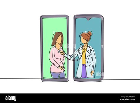 Single Continuous Line Drawing Two Smartphones Facing Each Other With