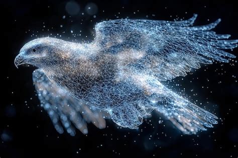 3d Rendering Of An Eagle In The Form Of A Polygonal Network Premium