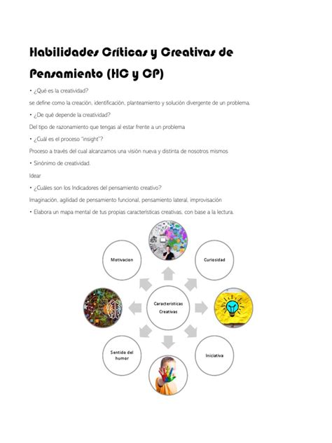 Habilidades Críticas Y Creativas De Pensamiento Pdf Creatividad