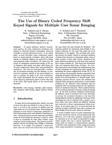 Pdf The Use Of Binary Coded Frequency Shift Keyed Signals For Multiple User Sonar Ranging