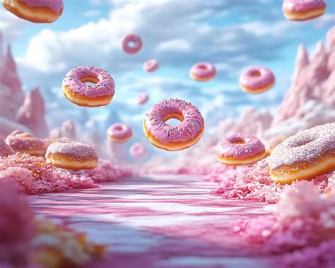 Floating Donuts In A Candy Colored Landscape Stock Illustration Illustration Of Watercolor