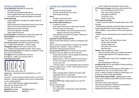 CS2105 Cheatsheet LECTURE 1 INTRODUCTION Circuit Switching