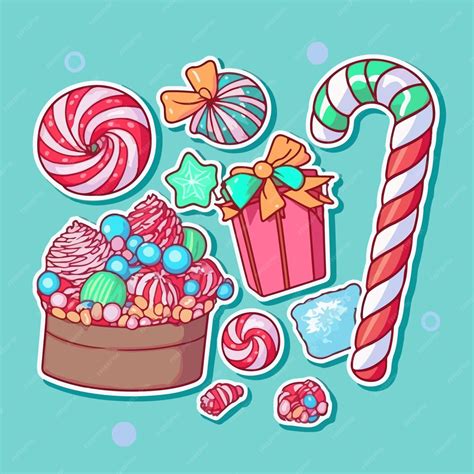 Premium Vector Christmas Candy Cartoon Sticker Xmas Sweets Stickers