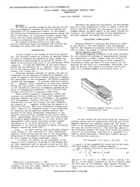 Finite Element 3d Magnetic Field Computation Pdf Vector Space