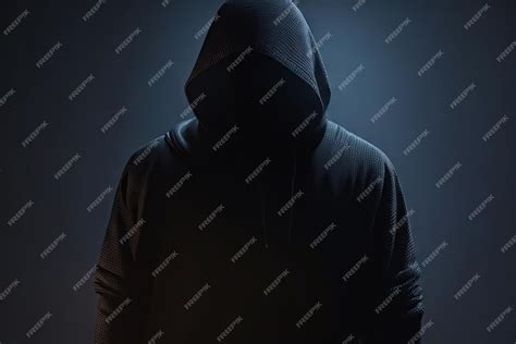 Premium Photo Mysterious Man Wearing Black Hoodie Using Laptop In The Dark Room Hacker And