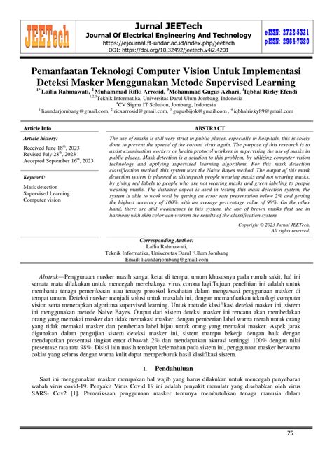 Pdf Pemanfaatan Teknologi Computer Vision Untuk Implementasi Deteksi