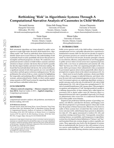 Pdf Rethinking Risk In Algorithmic Systems Through A Computational