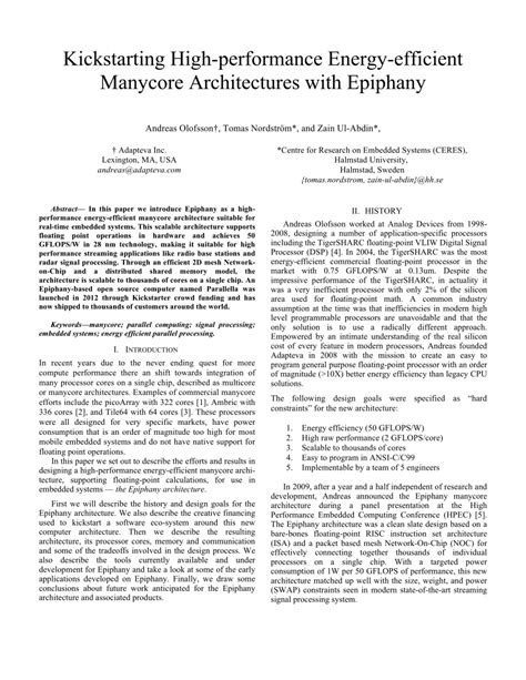 Pdf Kickstarting High Performance Energy Efficient Manycore Architectures With Epiphany
