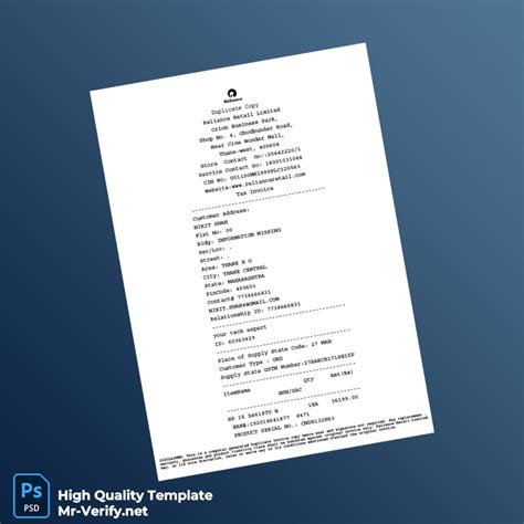 India Reliance Retail Limited Tax Invoice Template In Word And Pdf