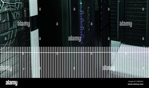 Image Of Statistical Data Processing Against Computer Server Room Stock
