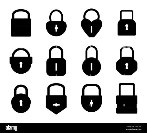 Lock Silhouette Black Padlock Shapes For Logo Modern And Vintage Graphic Template Isolated